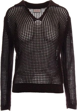 MC2 Saint Barth Femme, Pulls, Noir, Taille: 36 FR Nassi Mesh - Polo en maille Pointelle