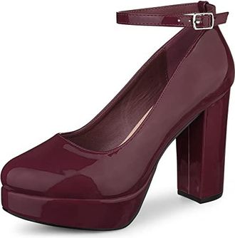 Allegra K Escarpins à Plateforme pour Femmes Escarpins à Talons épais à Bride à la Cheville Bourgogne 40