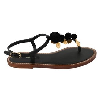 Dolce & Gabbana Schwarze Lederkn&ouml;chelriemen-Flats - - Shoes - Damen - Schwarzk - 35 EU