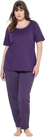 Ulla Popken Pyjama, Zweiteiler, Punkte, Halbarm, Aubergine, 50-52 Femmes