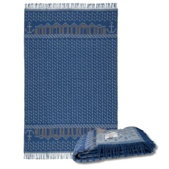 &Ouml;jbro Vantfabrik Skaft&ouml; Marin gewebte Wolldecke mit Fransen 130x200 cm blau/grau/beige 100% Schafwolle Strick-PlaidTagesdecke Quilt warm weich - Hergestellt in Schwede