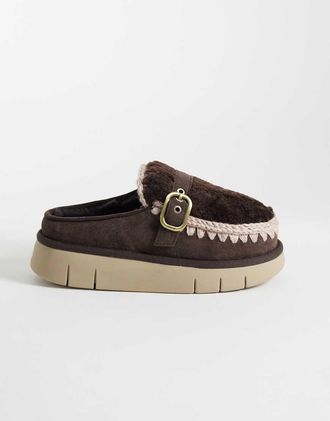 Mou Mou sabots Bounce en daim couleur moka-Marron