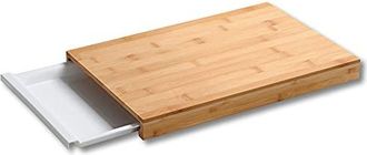 KESPER | Schneidebrett mit Auffangschale, Material: Bambus, Kunststoff, Maße: B: 38 x T: 25 x H: 3,5 cm, Farbe: Braun, Weiß | 58352