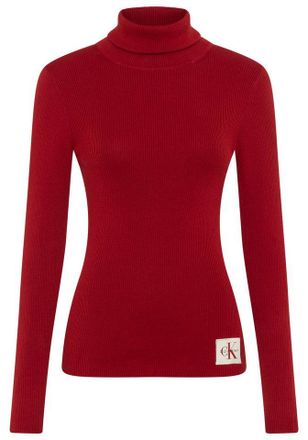 Calvin Klein Jeans Rollkragenpullover Rippstrick, figurbetonte Passform, Markenlabel