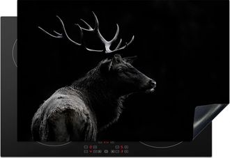 MuchoWow Herdabdeckplatte Ceranfeld Spritzschutz K&uuml;che Hirsch - Schwarz - Portr&auml;t - Geweih - Tiere 76x51.5 cm Induktionsherd Abdeckung Induktionskochfeld Ceran