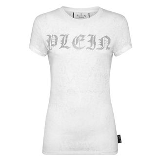 Philipp Plein Femme, Tops, Blanc, Taille: 42 FR T-Shirt Col Rond Gothic Plein