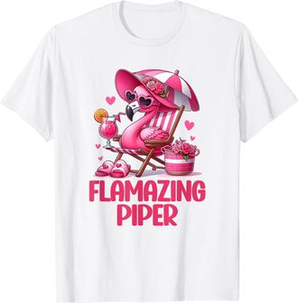 BDAZ Flamazing Piper Pink Flamingo Tropical Beach Trip Damen T-Shirt