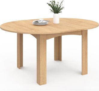 IDMarket Ausziehbarer Esstisch Dona, rund, für 4-8 Personen, Buchenoptik, 110-150 cm