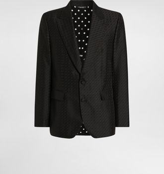Dolce & Gabbana Single-breasted Sicilia Light Jacket With Micro Pattern Jacquard - Mann Anz&uuml;ge Und Blazer Schwarz 54
