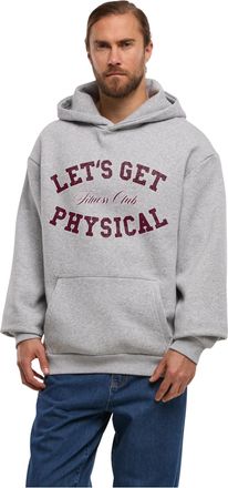 Mister Tee Herren Lets Get Physical Fluffy Hoody - Regular Fit Kapuzenpullover aus Baumwolle und Polyester mit Print und angerauter Innenseite, Heidegrau, XL