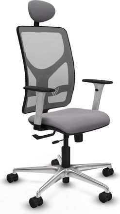 Piqueras y Crespo Grauer Schreibtischstuhl mit wei&szlig;en und schwarzen Armlehnen, h&ouml;henverstellbarer Lendenwirbelst&uuml;tze und festem Kopfteil, ausgestattet mit Syncro/Trasla