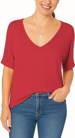 Re Tech UK T-Shirt Oversize - pour Femme - col en V/Manches retroussées/Coupe Chauve-Souris - Style Casual - Tailles EU 36-54 - Rouge - XXL EU 48-50
