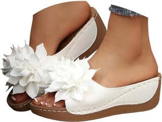 Generico Sandales d&eacute;t&eacute; &agrave; plateforme enfiler bout ouvert talon fleurs respirantes d&eacute;contract&eacute;es chaussures plage femme confortables (White, 39)