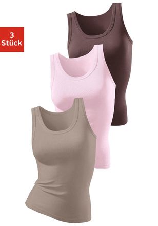 H.I.S Tanktop H.I.S, Damen, Gr. 32/34, bunt (braun, rosa, taupe), Feinripp, Obermaterial: 100% Baumwolle, unifarben, Basic, k&ouml;rpernah normal, tiefer Rundhal