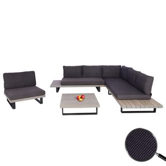 Mendler Garten-Garnitur mit Sessel HWC-H54, Lounge-Set Sofa, Spun Poly Akazie Holz FSC Aluminium - grau, Polster dunkelgrau