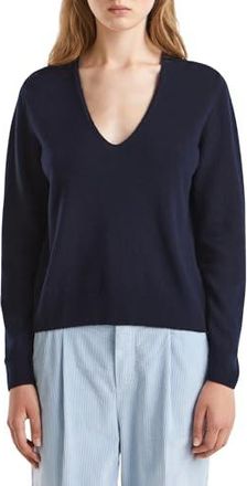 Benetton Maglia Scollo V M/L 1002d401y Sweater, Bleu, M Femme