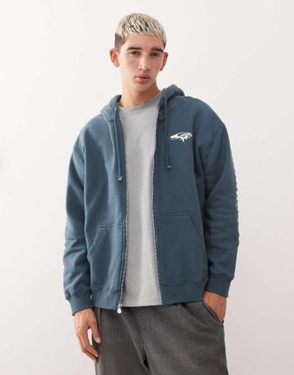 Quiksilver Old English - Kapuzenpullover in Orion-Blau mit durchgehendem Rei&szlig;verschluss
