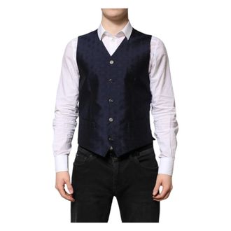 Dolce & Gabbana Dunkelblaue Logo Wolle Formale Weste - - Suits - Herren - Blau - M