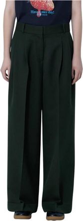 Ganni Single Wool Twill Oversized Pleated Pants - - Trousers - Damen - Gr&uuml;n - XS
