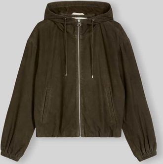 Marc O'Polo Regular Fit Lederjacke aus Ziegenvelours mit Kapuze