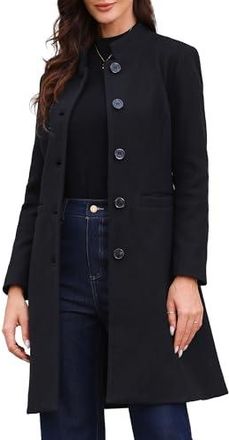 Allegra K Manteau à Col Montant Femme Caban DHiver Mi-Long à Simple Boutonnage pour les Déplacements Quotidiens Noir XL