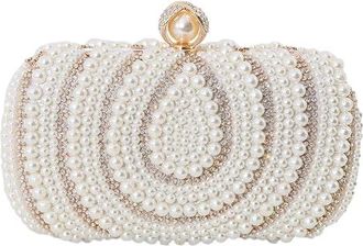 Jamron Femme Vintage Pochette Sac en Perles Sac à Main de Mariée SN071293 Beige