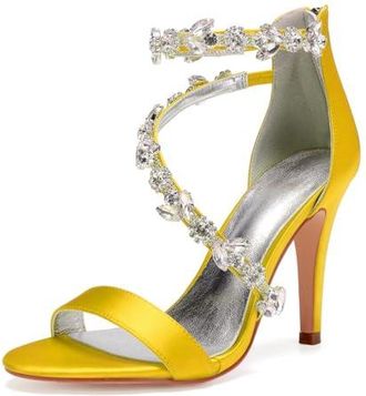 Generic Chaussures Mari&eacute;e Femmes Aiguille Haut High Ouvert Bout Stylet Sandales Mariage Dress Heels Chaussures 10.5 CM,Jaune,38 EU