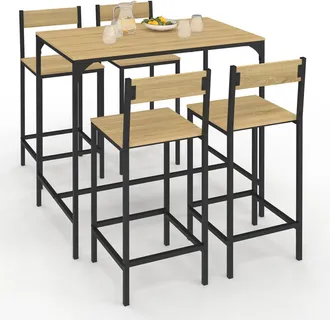 IDMarket Bartisch-Set Detroit 100 cm und 4 Barstühle, industrielles Design
