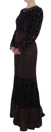 Dolce & Gabbana Womens Purple Floral Lace Ricamo Maxi Dress Black Rayon