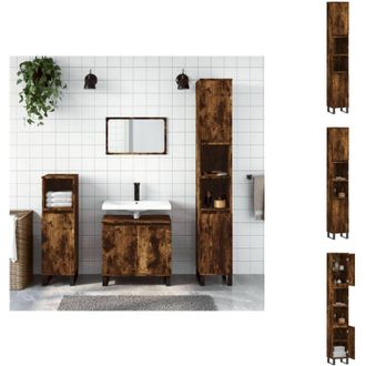 vidaXL Badschrank R&auml;uchereiche 30x30x190 cm Holzwerkstoff - Badezimmerm&ouml;bel - Badschrank - Holzbadschrank - Rauchfarben M&ouml;bel - Landhaus Stil