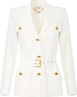 Elisabetta Franchi Femme, Vestes, Blanc, Taille: 40 FR Belted Single-breasted Jacket