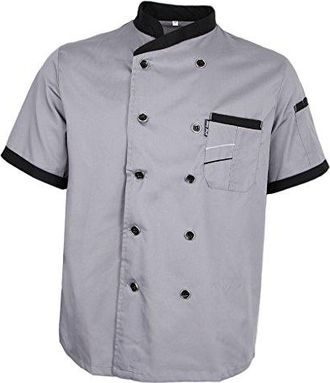 Harilla dailymall Veste de Cuisine &agrave; Manches Courtes V&ecirc;tement de Travail Veste de Cuisinier Chef Professionnel Manteau Blouse Unisexe Uniforme - Gris, L