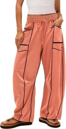 Generic Pantalon de jogging taille haute pour femme - Jambes larges - Cordon de serrage - Loungewear - Pantalon baggy, Orange, XXL