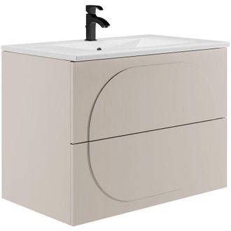 Vente-Unique Vente-Unique - Meuble sous vasque suspendu 80 cm - 2 tiroirs soft close - Mdf beige - Vasque &agrave; encastrer c&eacute;ramique blanc 81 cm