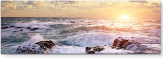 Paul Sinus Art Leinwandbilder | Bilder Leinwand 150x50cm Felsbrocken tosenden Meer