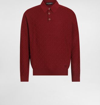Dolce & Gabbana Micro-dot Stitch Polo Shirt - Mann Strickwaren Bordeaux 58