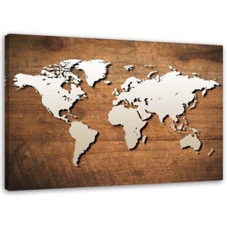 Feeby Feeby - Image, Carte du monde sur une planche de bois - 90x60