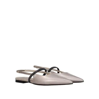 Brunello Cucinelli Womens Beige Leather Ballet Flats