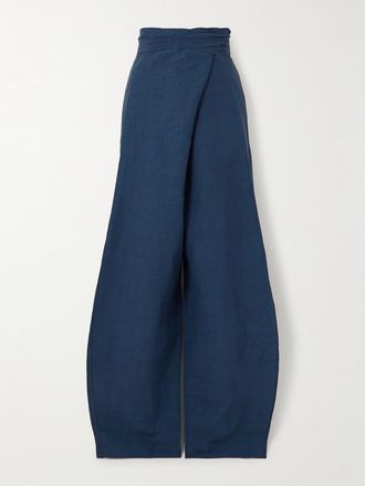 Cortana Pantalon Droit En Lin Mélangé À Ceinture Arco - Bleu