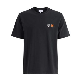 Maison Kitsun&eacute; Homme, Tops, Noir, Taille: M Double Fox Head Comfort Tee-Shirt