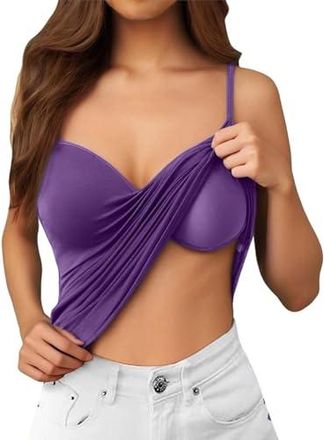 Generic Maillot de corps pour femme sans armatures - Soutien-gorge avec haut int&eacute;gr&eacute; avec sangle r&eacute;glable - Camisole Push Up - Sous-v&ecirc;tements doux - D&eacute;bardeur