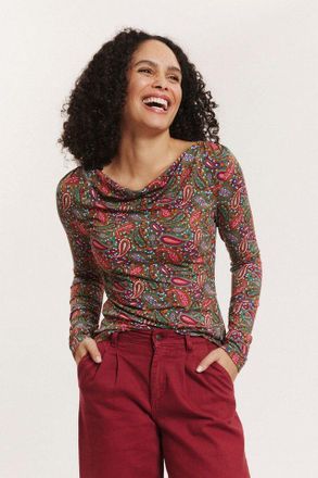 Tranquillo Longsleeve Damen Belindaa EcoVero Viskose drapierter Ausschnitt feminin Flie&szlig;endes Langarmshirt mit femininer Silhouette