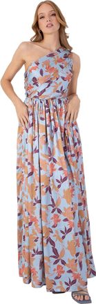 Anaya with Love Damen Ladies Womens Maxi Dress with Slit Split One Shoulder Sleeveless Long Floral for Wedding Guest Summer Evening Gown Kleid, Blue, 44