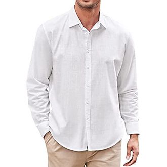 Generic Hauts de plage en coton pour homme - Chemise de plage en lin blanc - Chemise blanche &agrave; manches longues - Chemises &agrave; manches longues pour le Royaume-Un