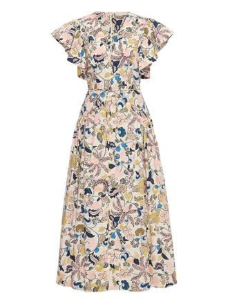 Ulla Johnson Gebl&uuml;mtes Kleid mit R&uuml;schen - Wei&szlig;