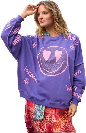Miss Goodlife Sweatshirt Miss Goodlife MG12994 Roundneck Heartface City Strass Print, lila