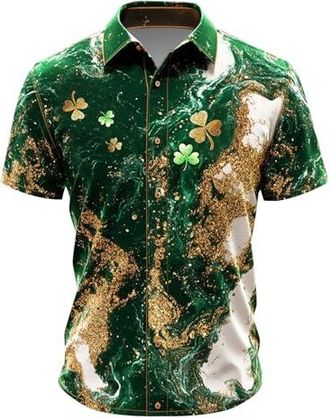 Generic DENGJIAMY Chemise hawa&iuml;enne pour homme avec imprim&eacute; tr&egrave;fle amusant &agrave; manches courtes pour les vacances, la plage, v&ecirc;tements de printemps, Vert, XXL