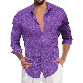 Generic Haut Paillettes- LIndispensable du Carnaval Chemise &agrave; Manches Longues Boutonn&eacute;E &agrave; Revers Imprim&eacute; Brillant pour Homme V&ecirc;Tement De Soir&eacute;E Tendance Desig