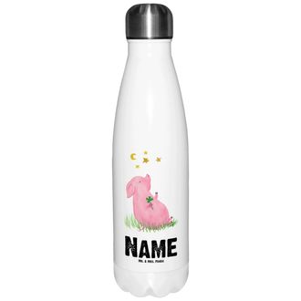 Mr. & Mrs. Panda Personalisierte Thermosflasche Schwein Glück - Geschenke, Mit Namen, Sterne, Sommerflasche Wunschtext, Glücksbringer, Ziele, Lustige Sprüche, Isolierf