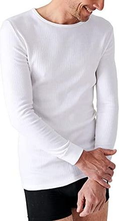 Damart T-Shirt Thermolactyl Col Rond, Côtes Molletonnées, Homme, Blanc, Taille L, Manches Longues